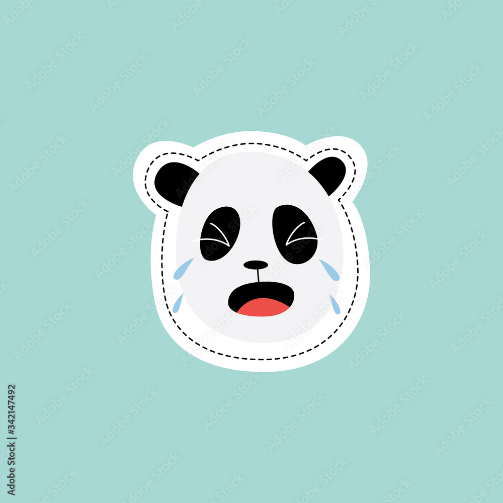 Sticker design of crying sad pandas face, flat vector illustration ...