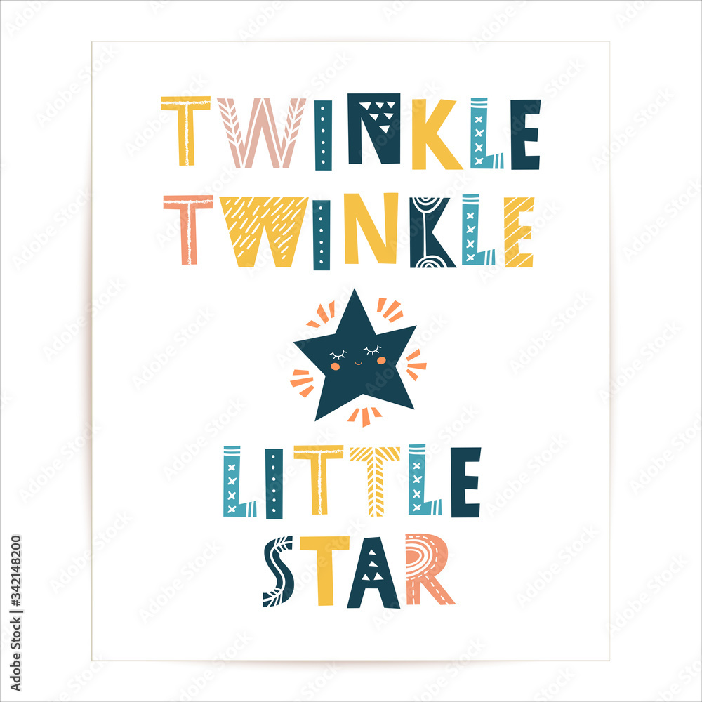 Twinkle twinkle little star - cute typographic poster for nursery room ...