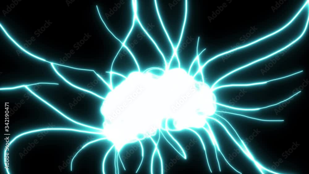 Structure of the human brain, concept. Shining neon lines indicate ...