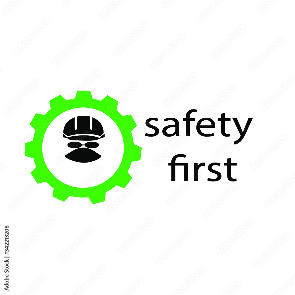 safety first logo vector. green gear and yellow helmet. use personal ...