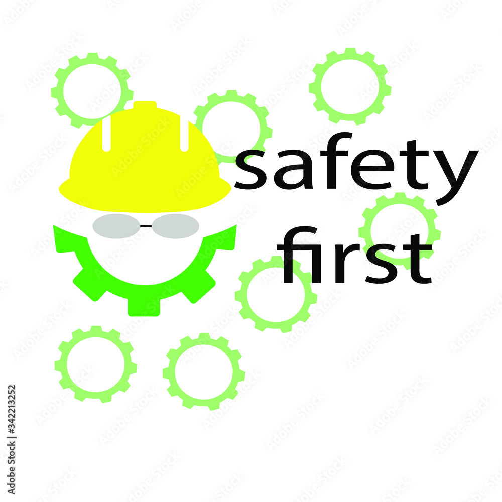 safety first logo vector. green gear and yellow helmet. use personal ...