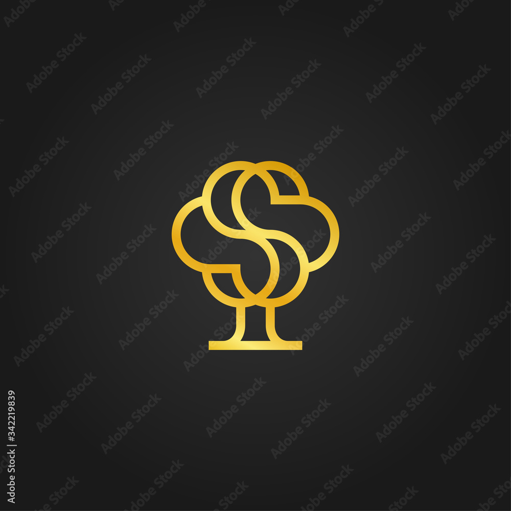 S Line Art with tree shaped Stock Vector | Adobe Stock