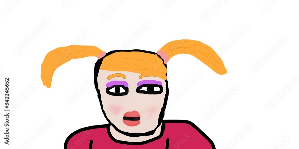 Cute, chubby little girl with two pony tails in blonde. Isolated on ...
