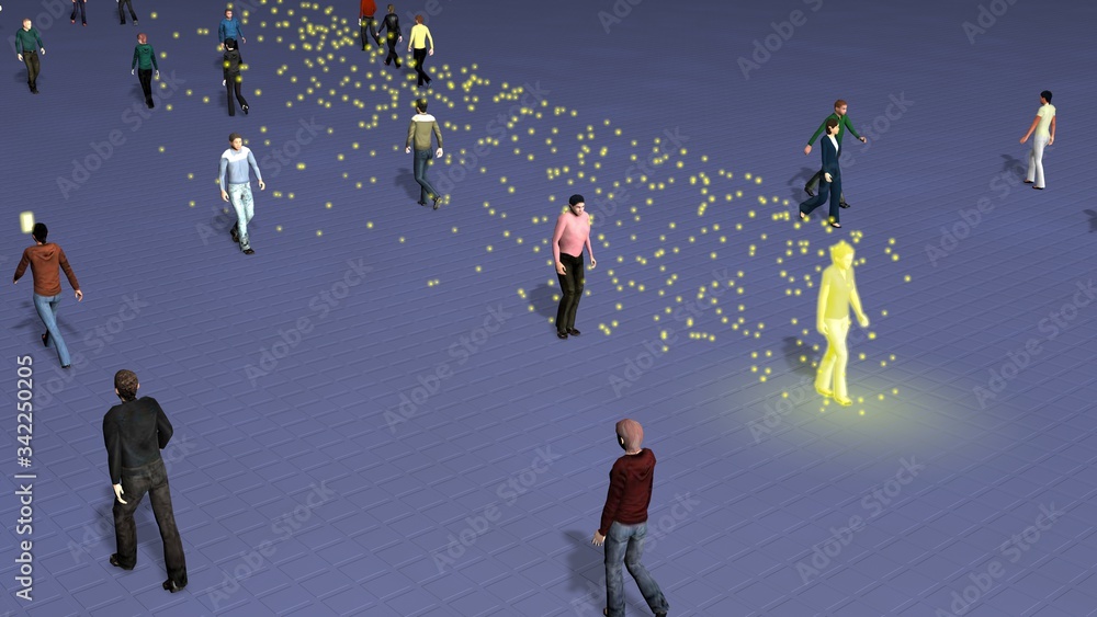 Person spreading virus among population . Infected human spreads germs ...