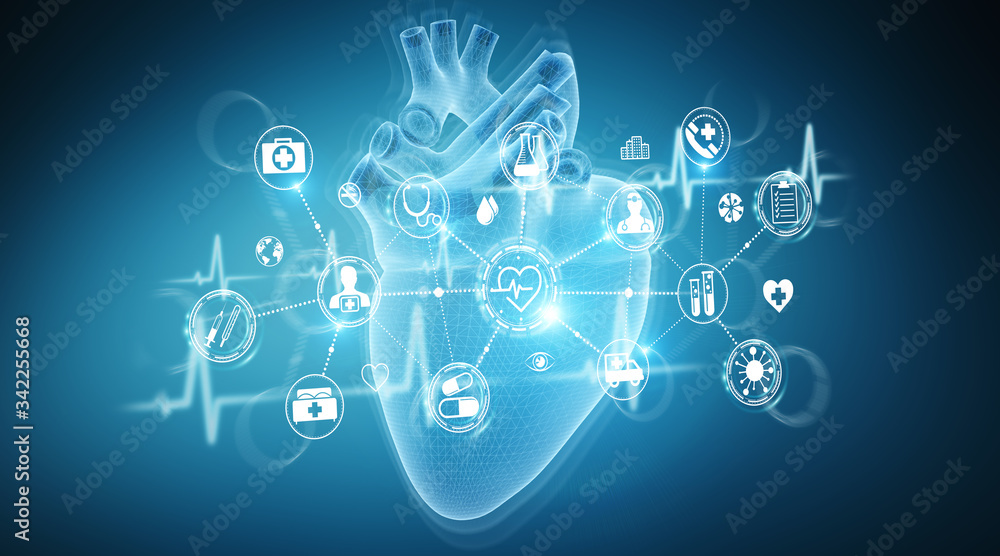 Digital x-ray of human heart holographic scan projection 3D rendering ...
