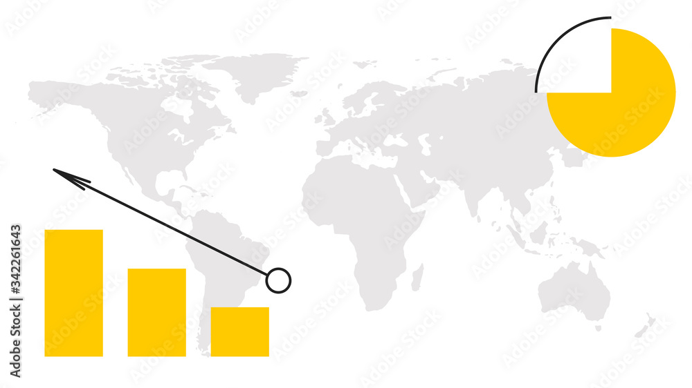 Business presentation / business plan. Charts on a world map background ...