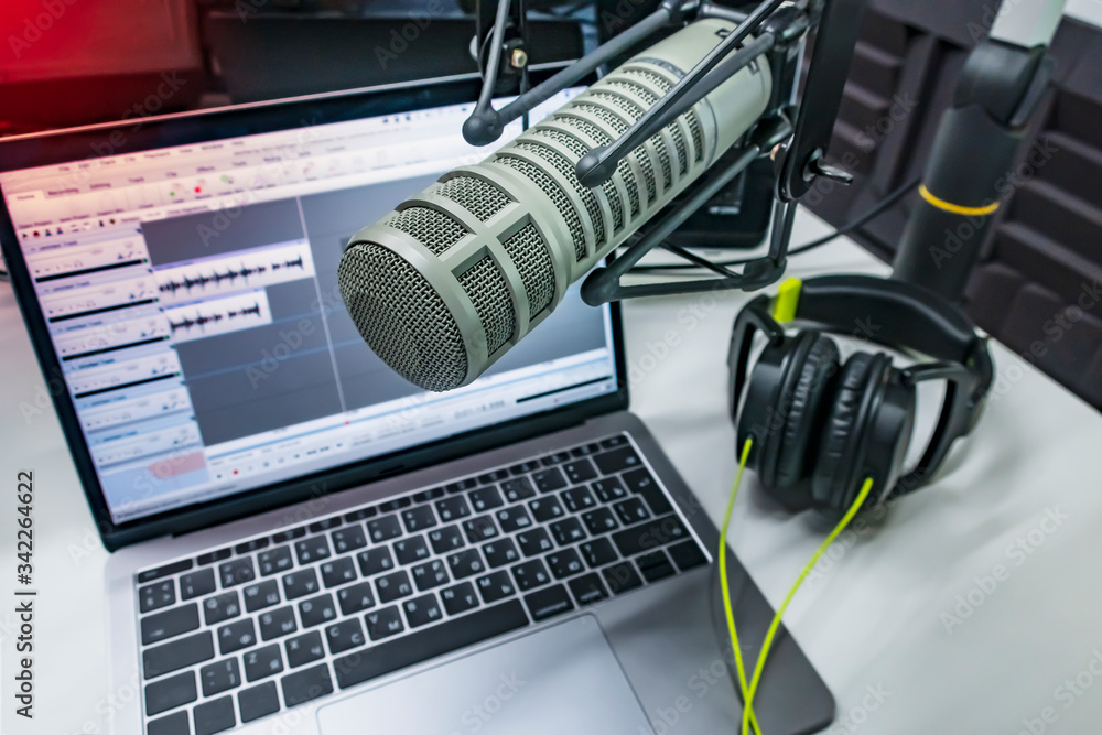 professional microphone and wave form on the screen Stock Photo | Adobe ...