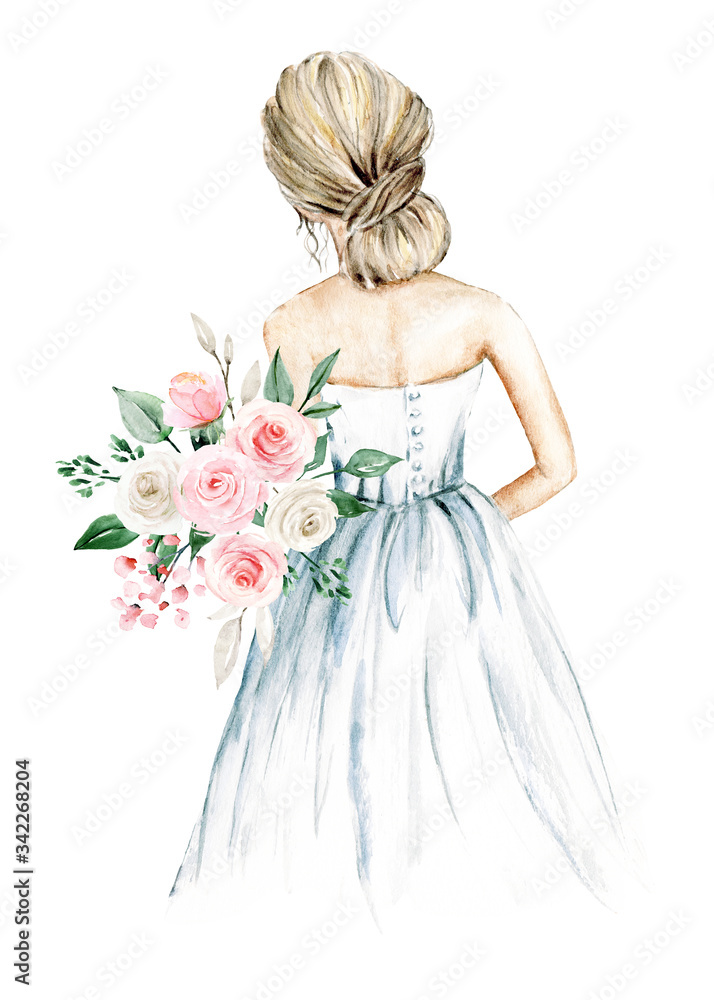 Bride, wedding illustration, watercolor painting sketch isolated on ...