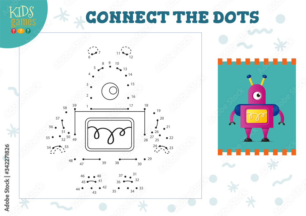 Connect the dots kids game vector illustration. Preschool children ...