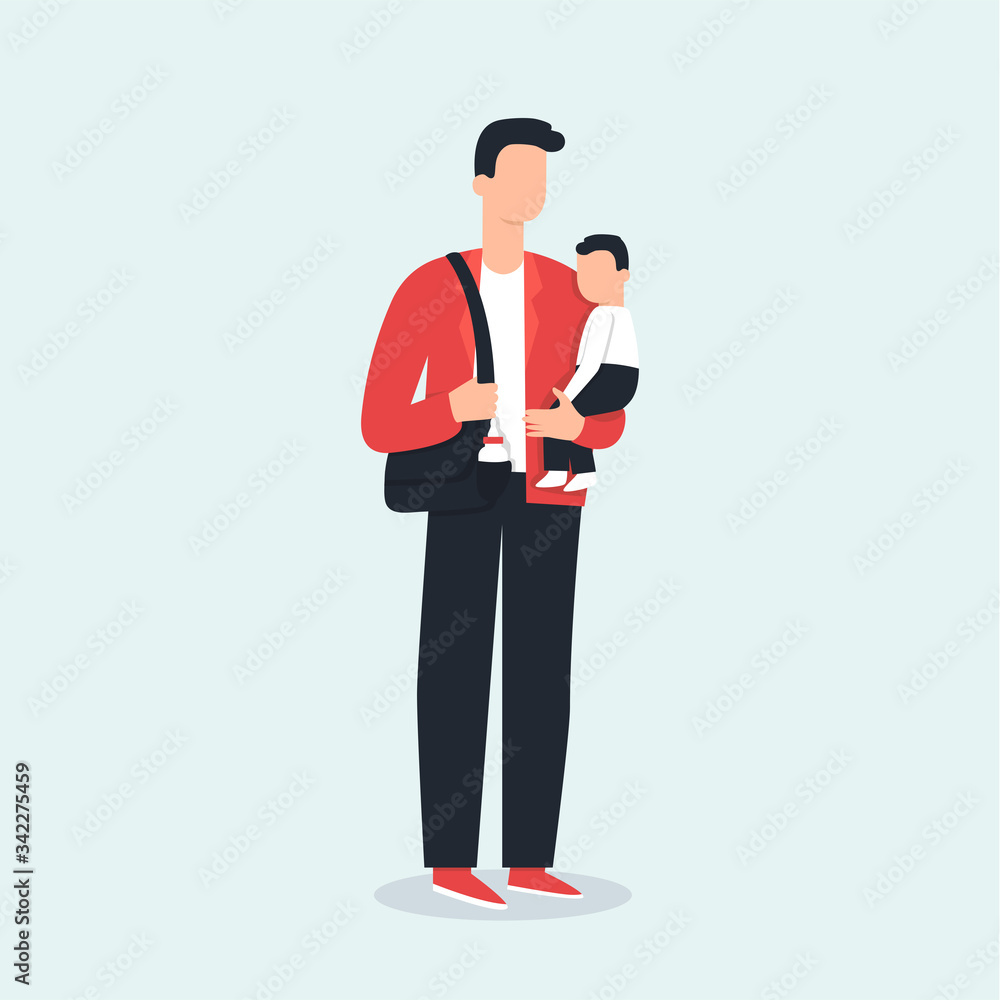 Vetor de Stay at home dad holding a baby. Vector illustration, cartoon ...