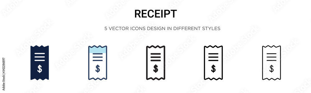 Receipt icon in filled, thin line, outline and stroke style. Vector ...