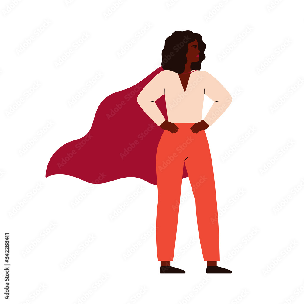 Strong superhero black woman wearing cape. Feminism concept, girl power ...