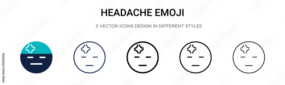 Headache emoji icon in filled, thin line, outline and stroke style ...