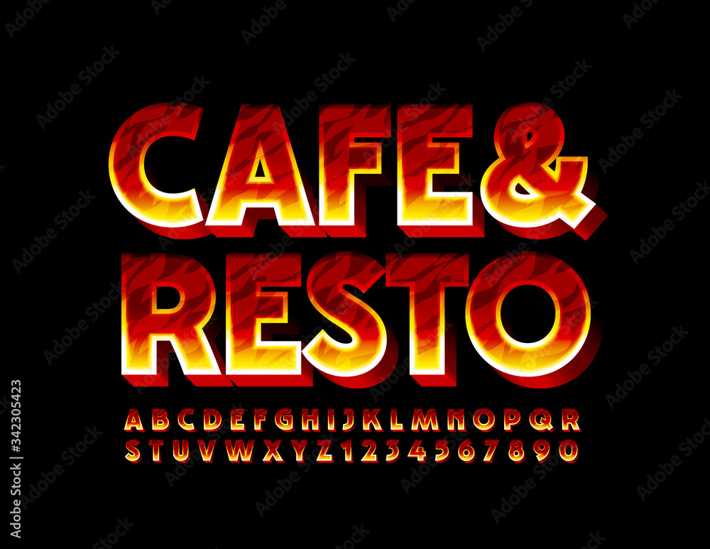Vector logo Cafe & Resto with Flame Pattern. Burning 3D Font. Fire ...