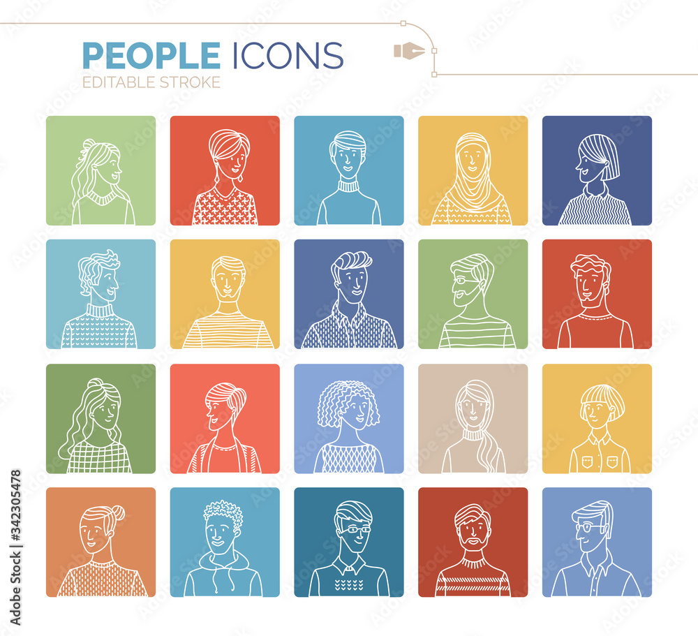 Linear people portraits set Stock Vector | Adobe Stock