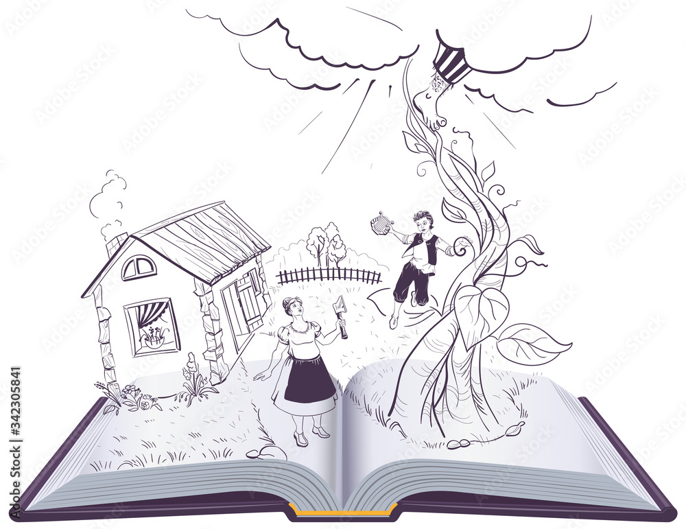 Jack and the Beanstalk open book illustration english fairy tale Stock ...