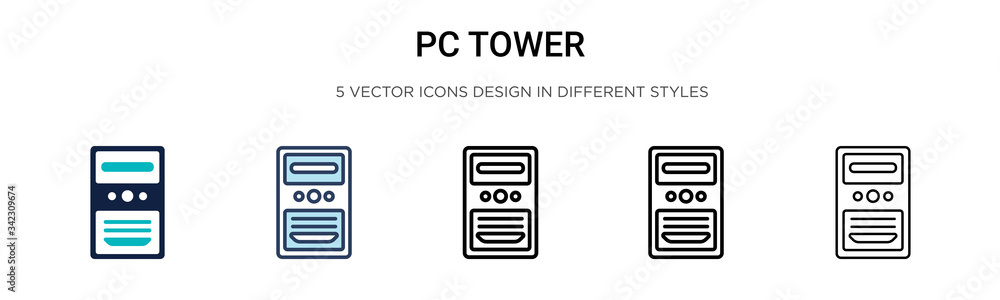 Vetor de Pc tower icon in filled, thin line, outline and stroke style ...