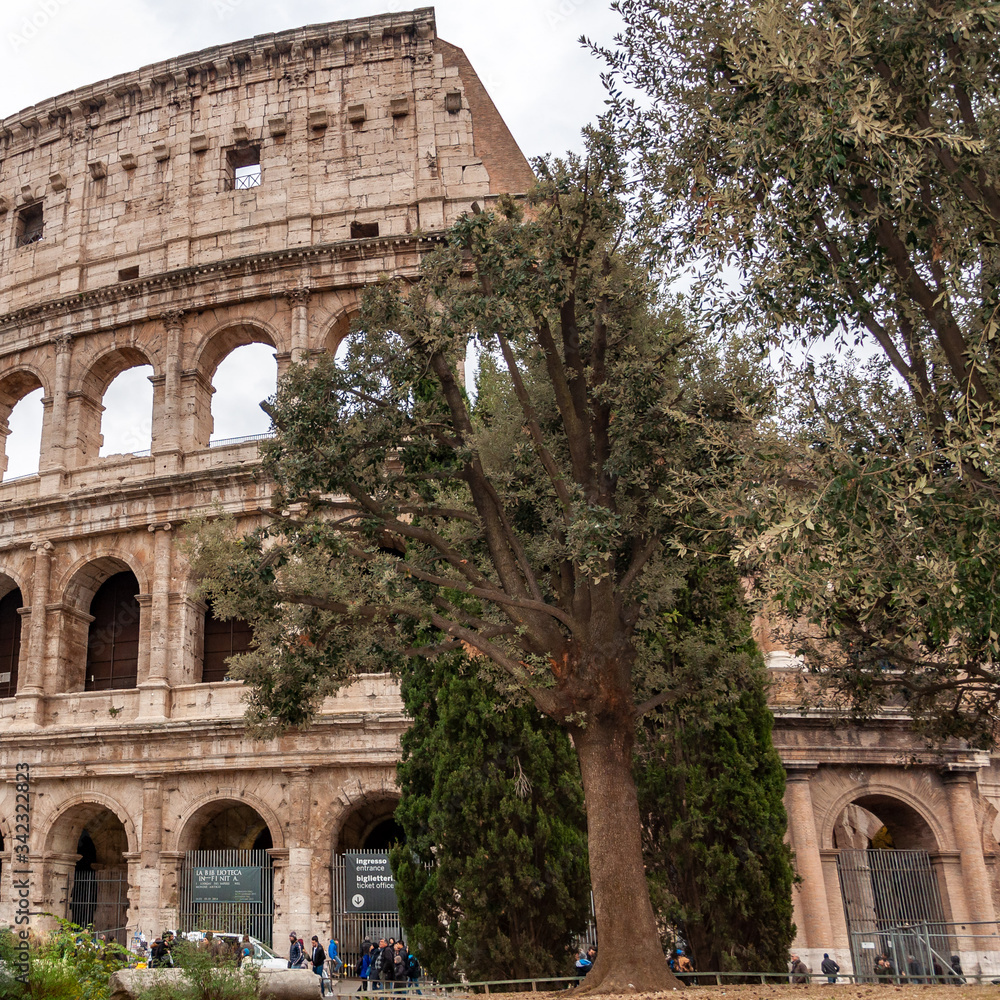 Rome Italy. Exterior of the Colosseum, famous for shows with gladiators ...