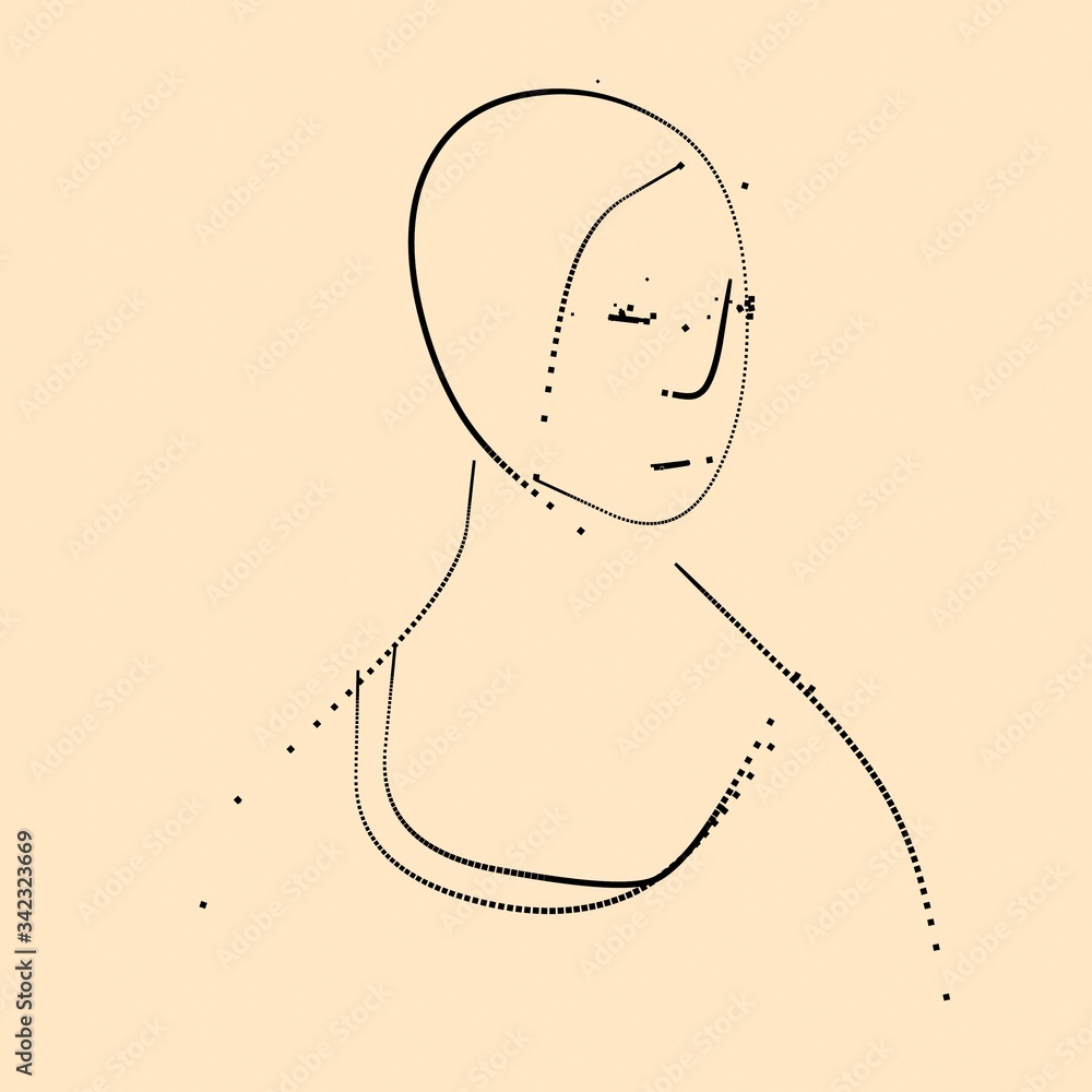 Female face contour drawing. Weird digital portrait. Graphic artwork of ...