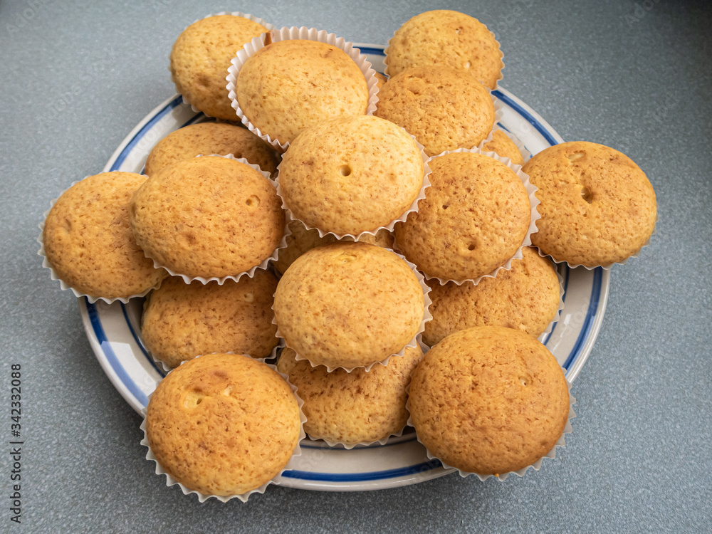 Homemade muffins cooked during the confirmation of the covid-19 virus ...