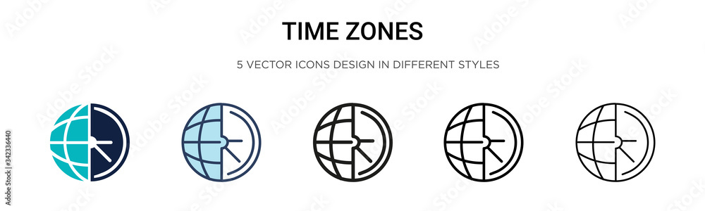 Time zones icon in filled, thin line, outline and stroke style. Vector ...