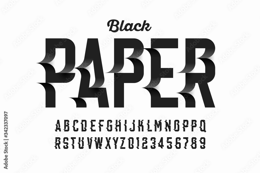 Black paper craft style font design, alphabet letters and numbers Stock ...