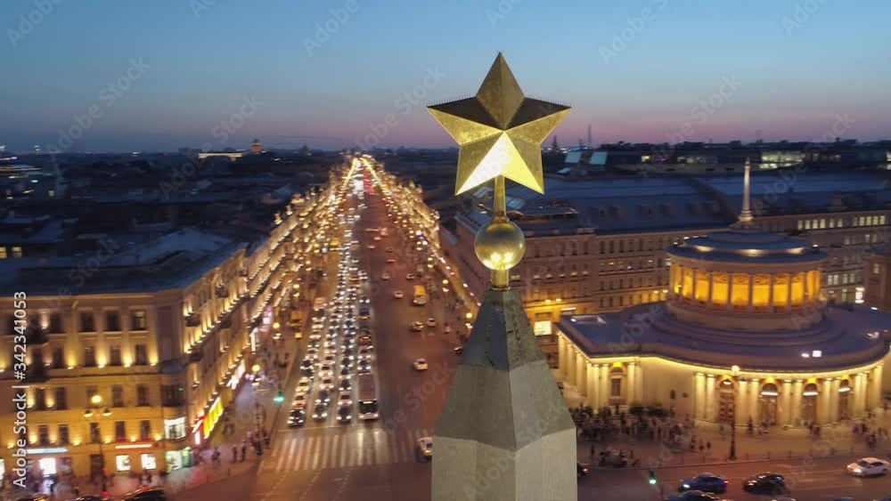 Flight around Soviet star on top stella obelisk World War. Vosstaniya ...