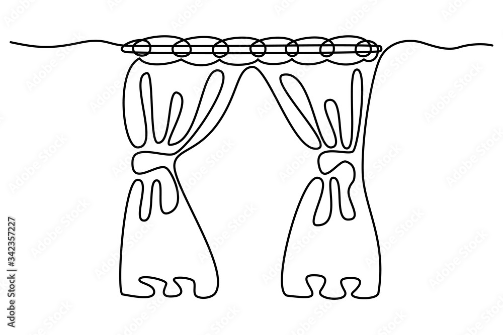 Continuous line drawing. Curtain. Isolated on white background. Hand ...