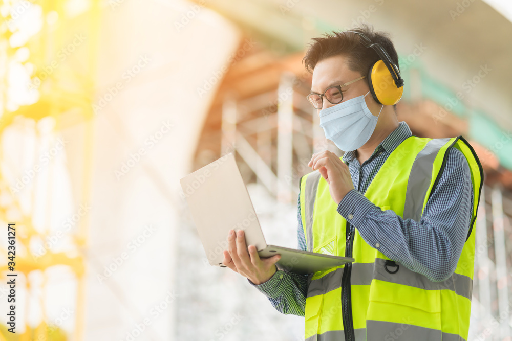 smart asian male wearing protection face mask professional civil ...