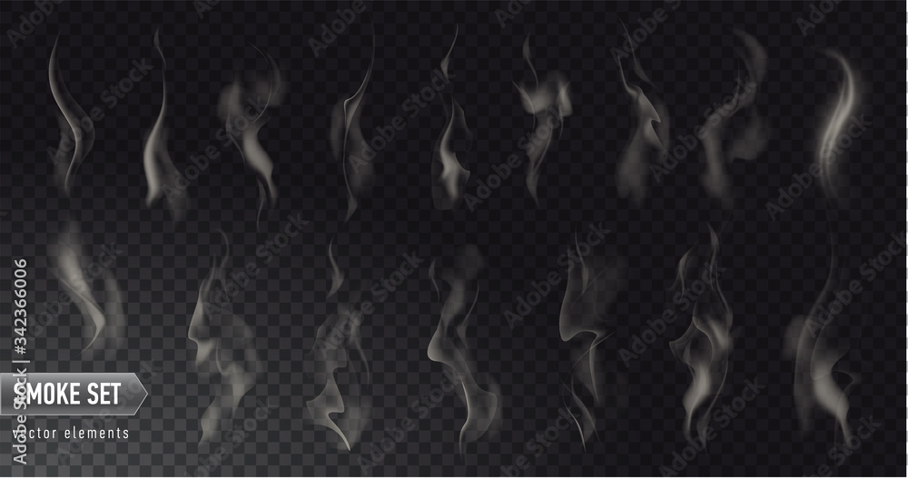 Set of high detailed smokes from hot food or drink isolated on ...