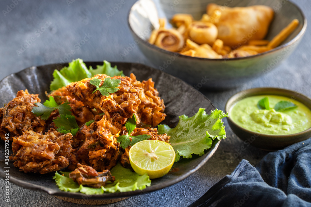 Indian cuisine Indian food. pakora traditional Indian deep-fried snack ...