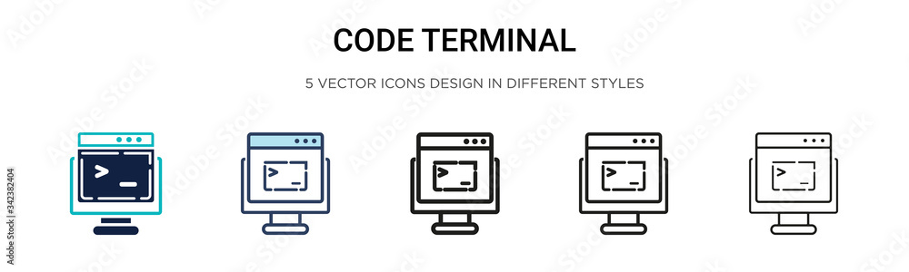 Code terminal icon in filled, thin line, outline and stroke style ...