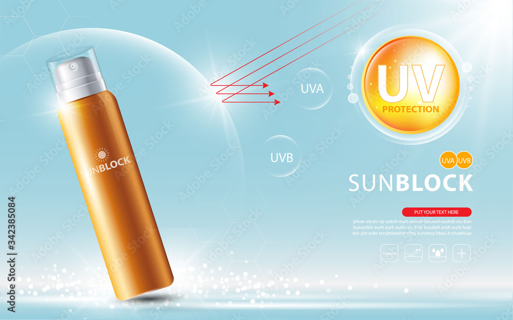Sunblock ads template, sun protection cosmetic products design with ...