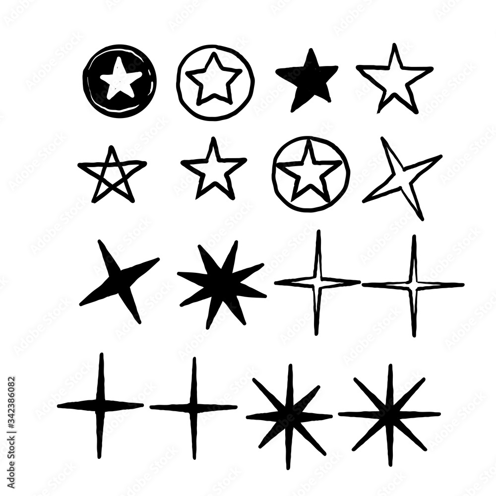 hand drawn Star icons. Sparkles, shining burst. Vector symbols star ...