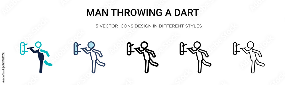 Man throwing a dart icon in filled, thin line, outline and stroke style ...