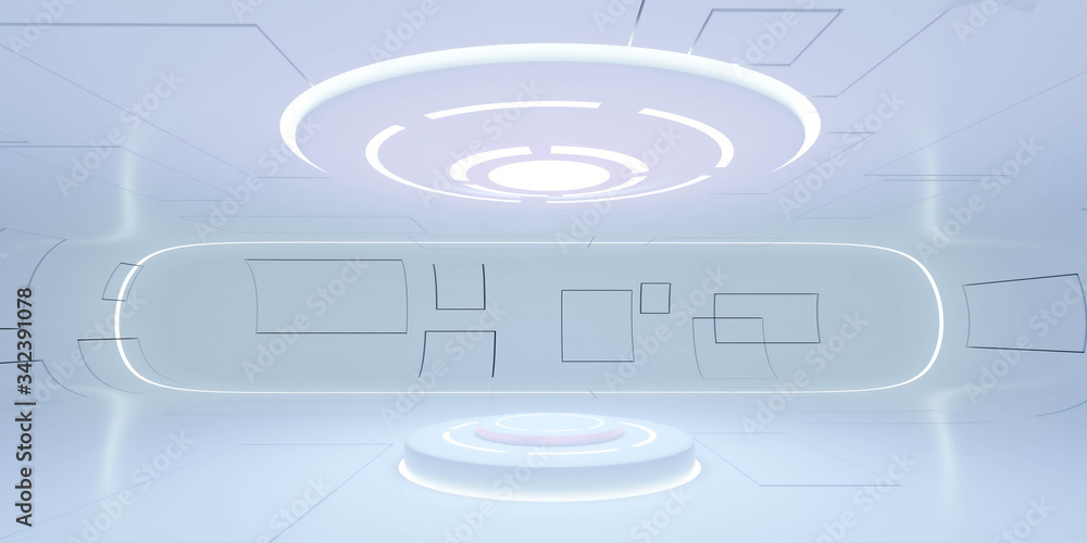 modern futuristic interior white space ship technology room 3d ...