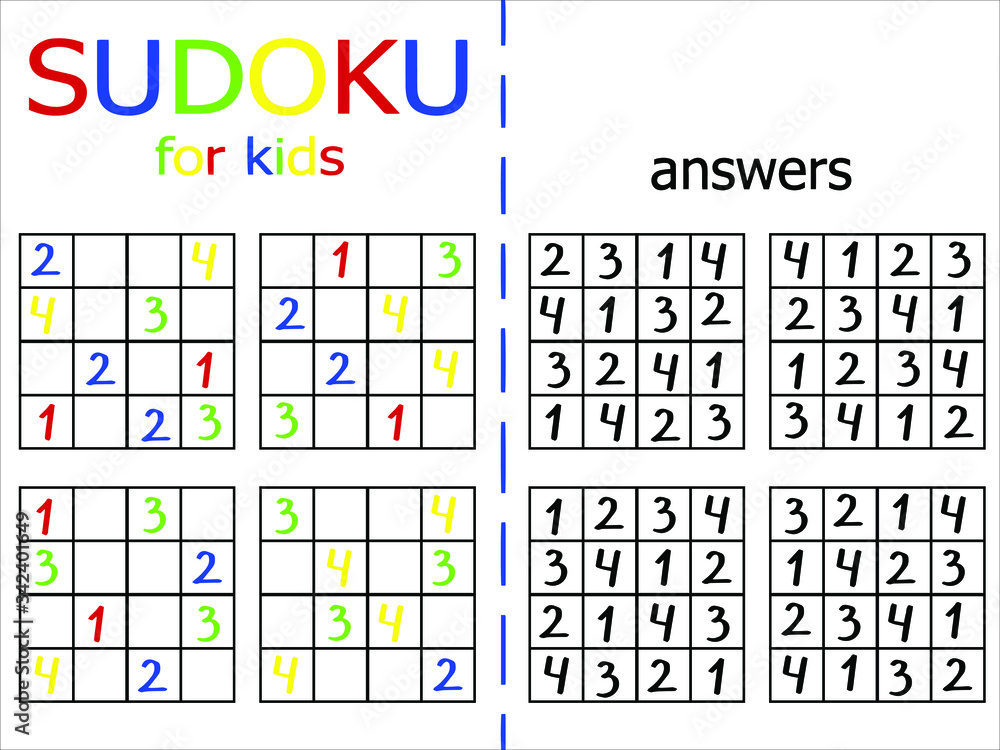 Four simple children sudoku games. Funny and useful number logic ...