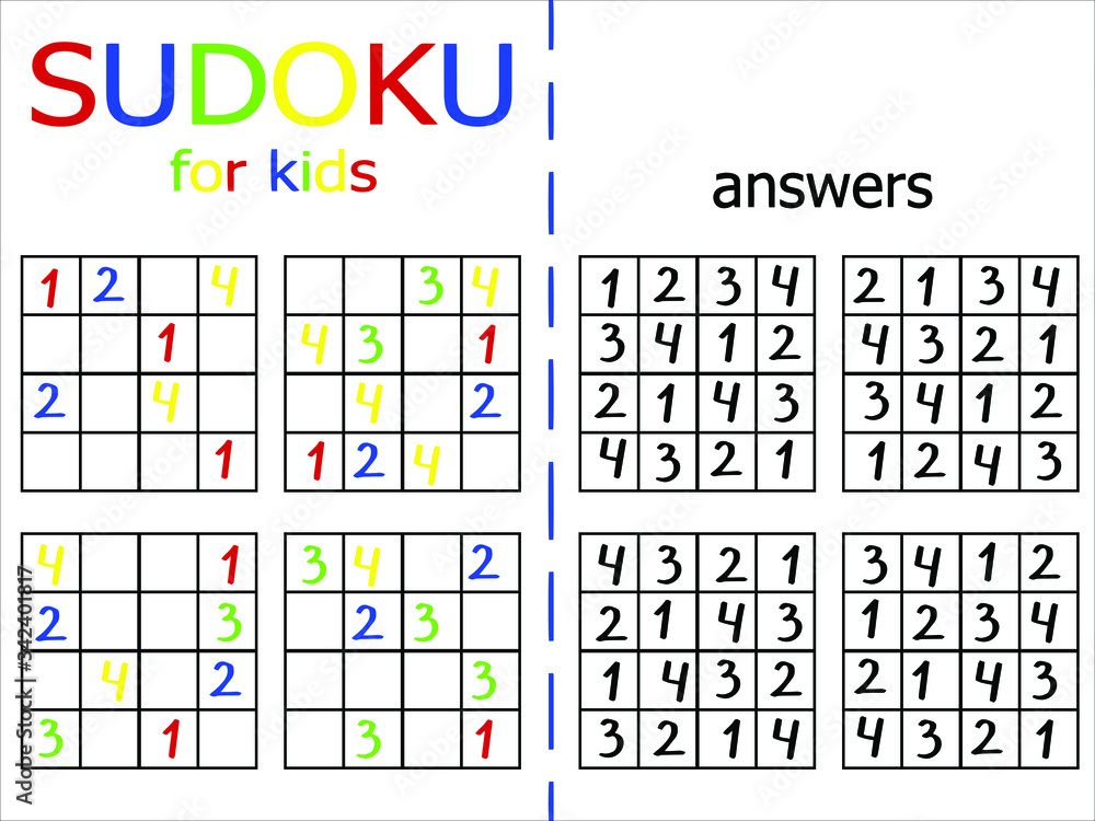 Simple sudoku set of four games for kids and beginners. Easy sudoku ...