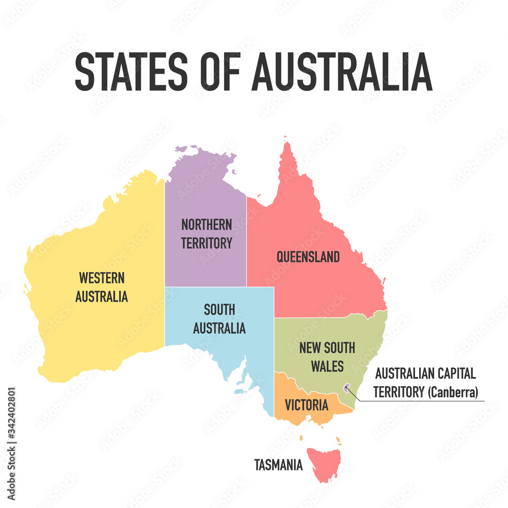 Australia map, new political detailed map, separate individual states ...