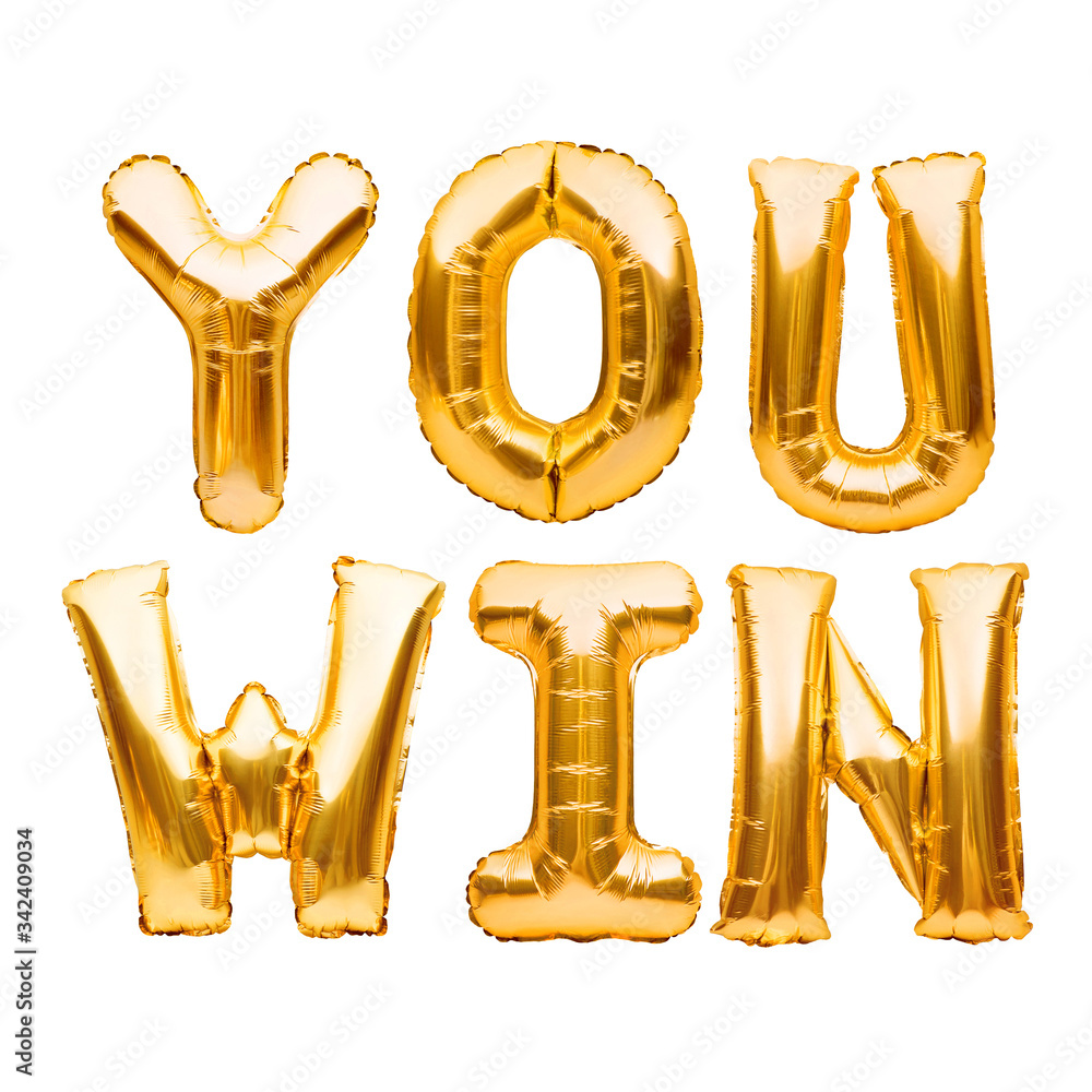 Words YOU WIN made of golden inflatable balloons isolated on white ...