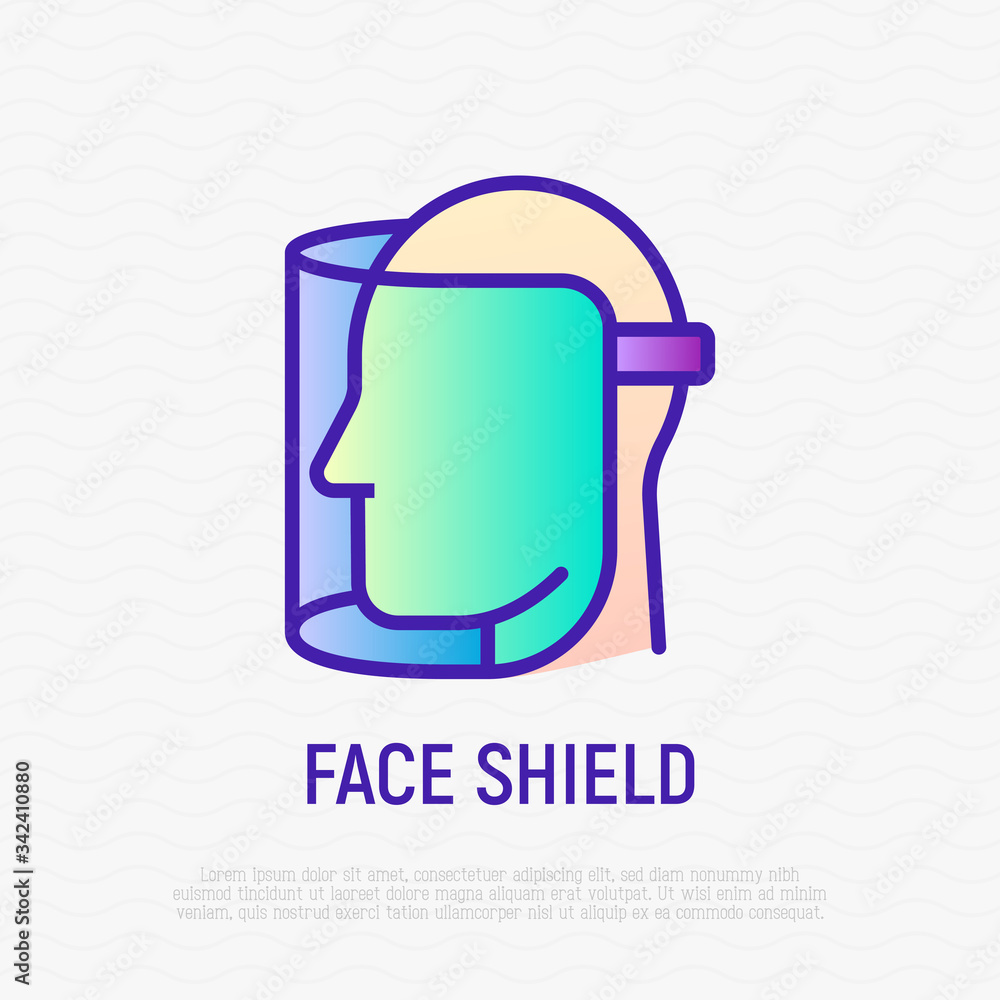 Face shield thin line icon. Transparent plastic mask. Protection from ...
