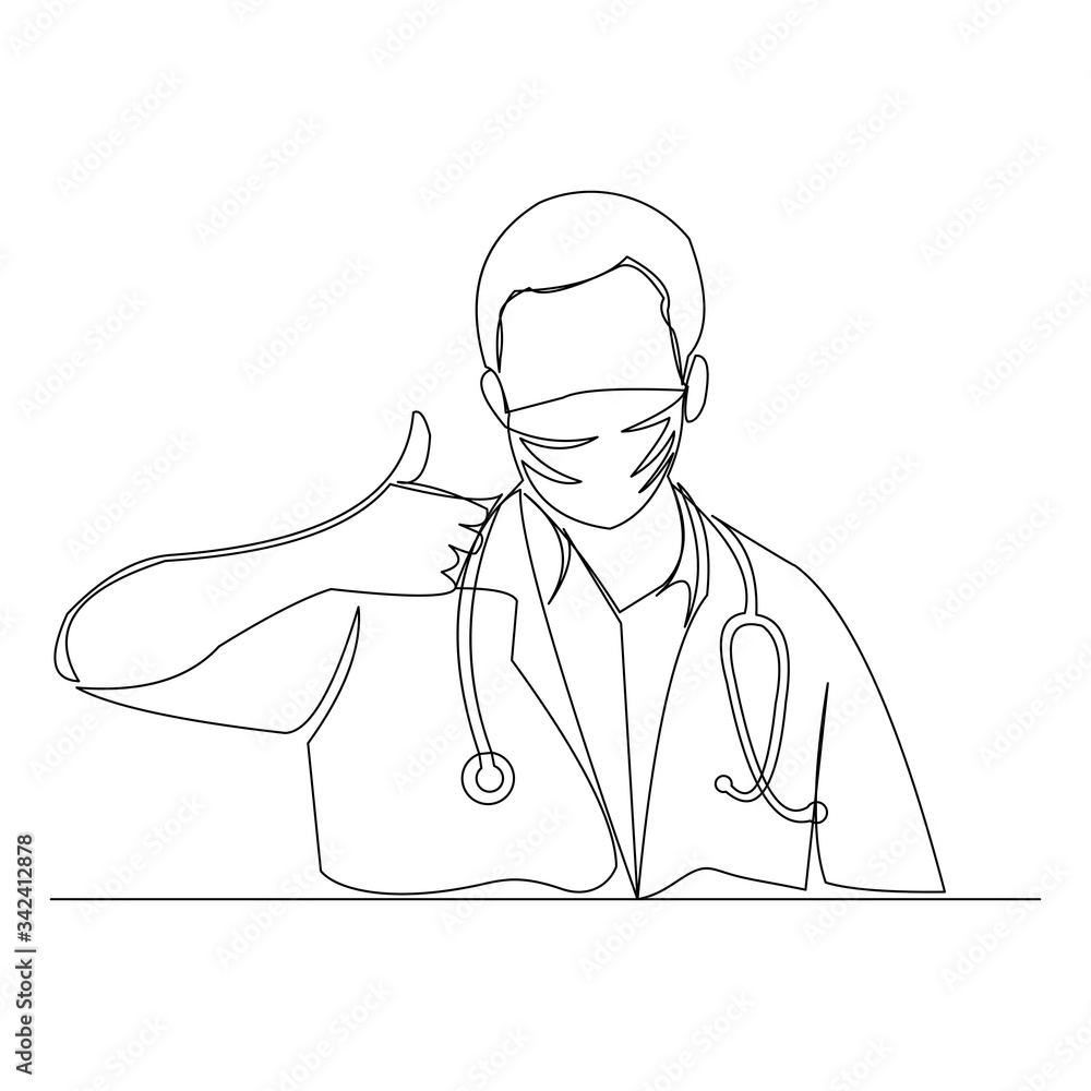Continuous line drawing of male doctor wearing surgical mask to protect ...