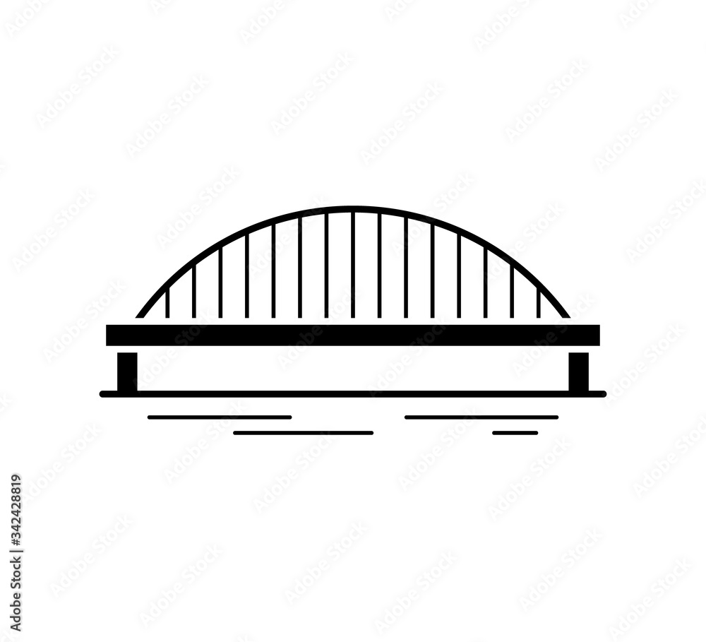 Tied arch bridge black silhouette icon isolated on white background ...