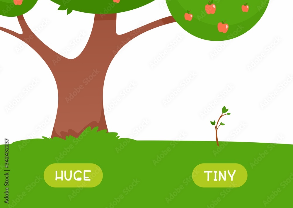 Big tree and seedling illustration with typography. Huge and tiny ...