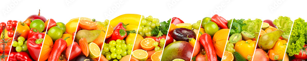 Large panoramic collection fruits, vegetables and berries separated by ...