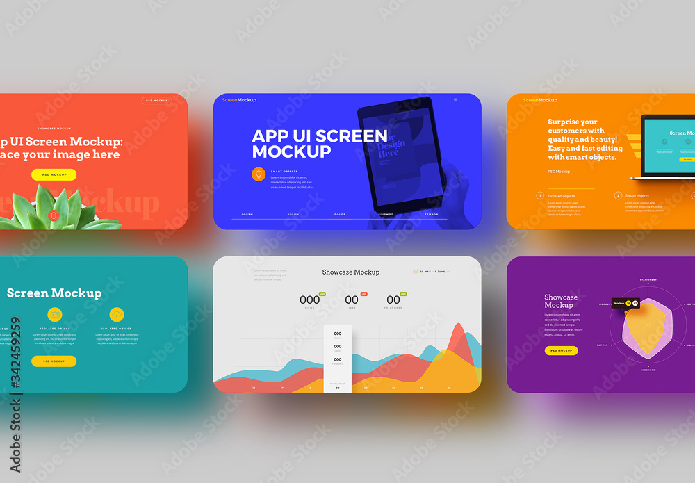 Landscape App UI Screen Mockup Set plantilla de Stock | Adobe Stock