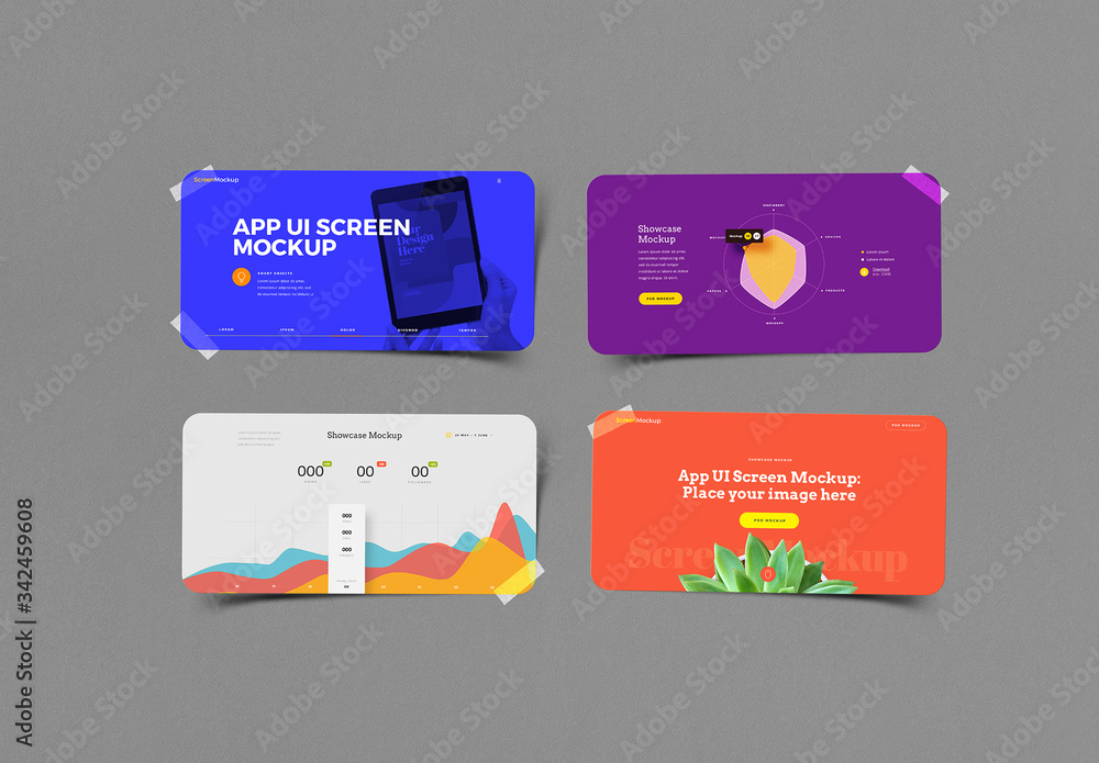 Landscape App UI Screen with Adhesive Tape Mockup Stock Template ...