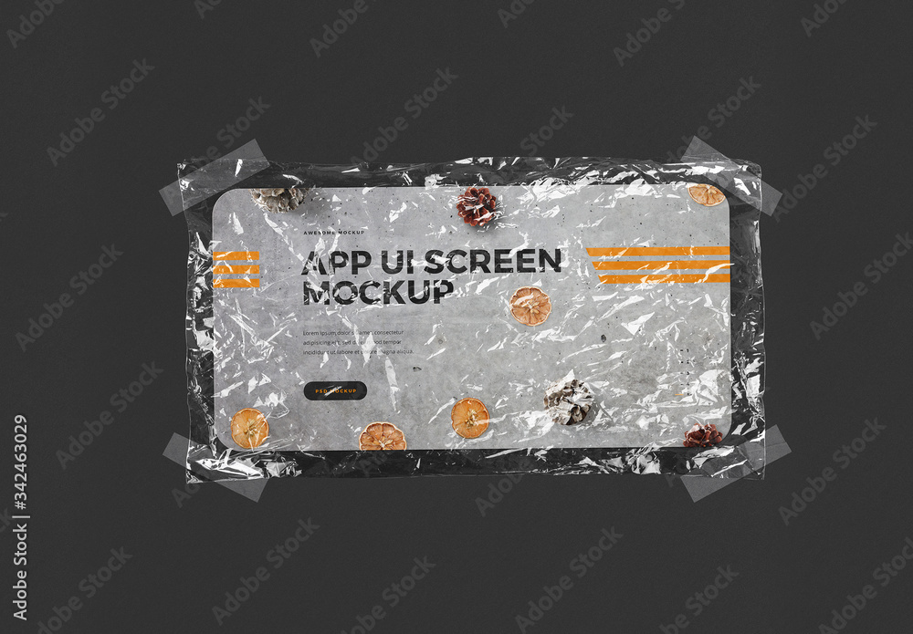 Landscape App UI Screen with Plastic Bag Mockup Stock Template | Adobe ...