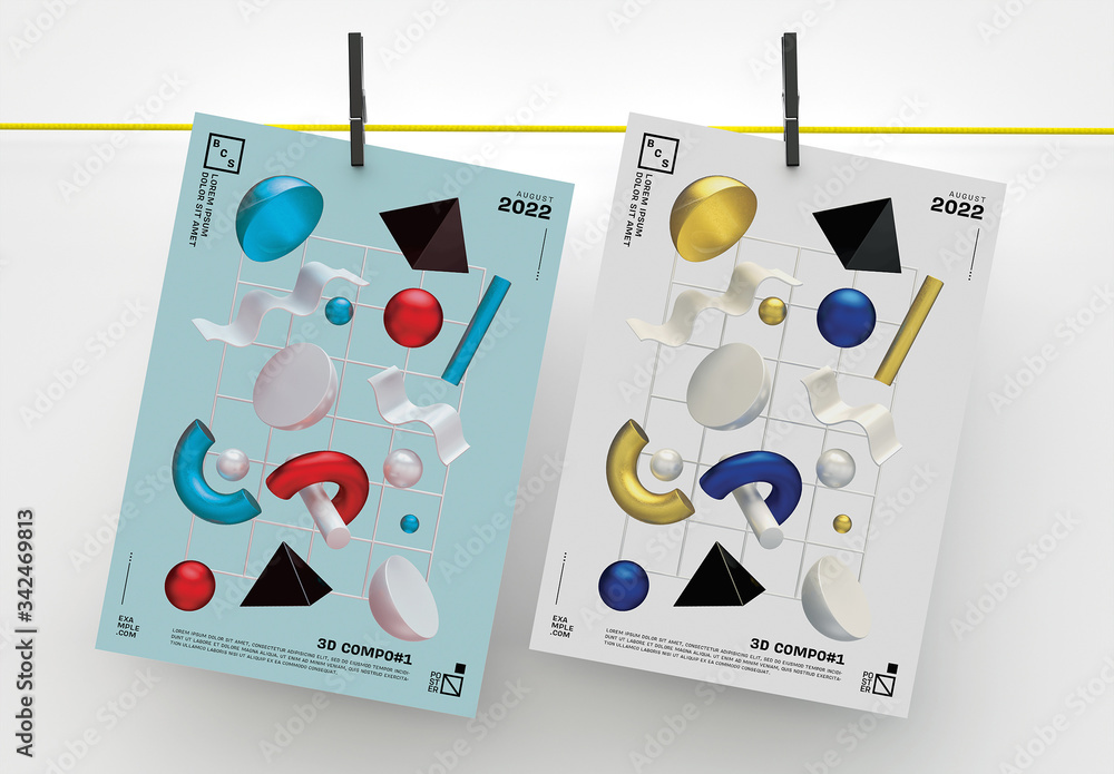 Modern Poster Layout with Abstract 3D Geometric Composition Stock ...