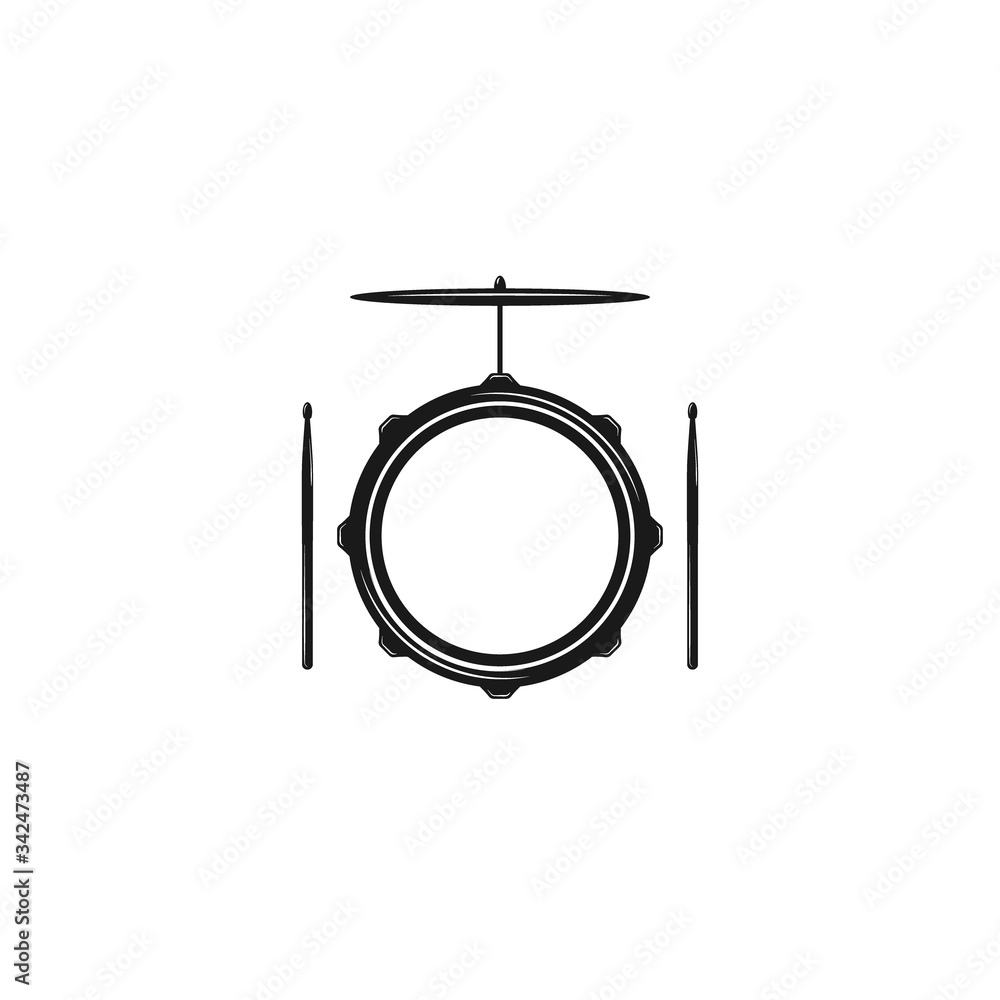 Vector logo of rock school or rock band. Snare drum with drumsticks and ...